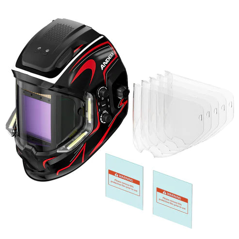 MONERRC LED PRO Auto Darkening Welding Helmet + 2pcs Replacement Lens ...
